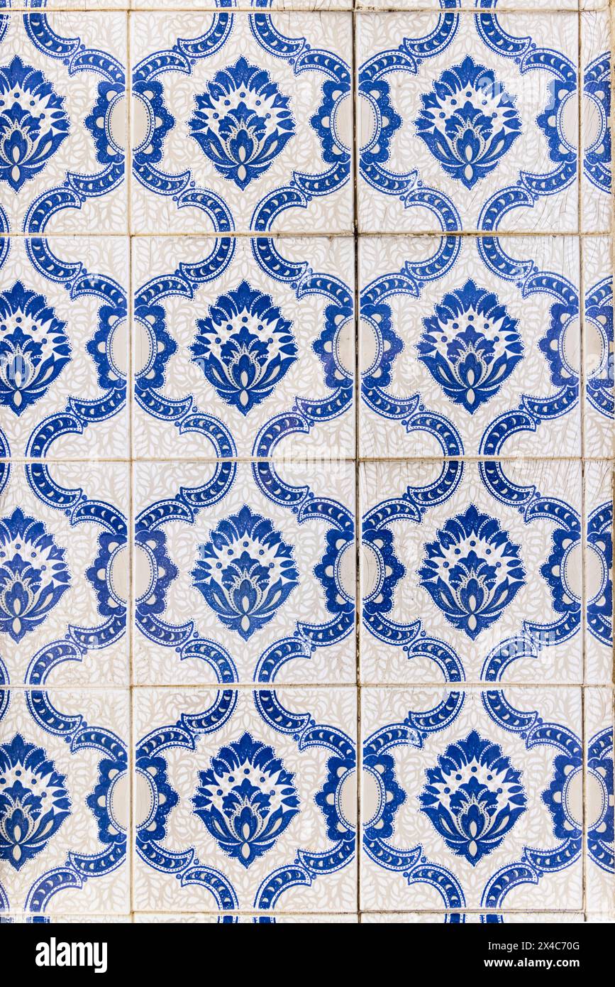 Portugal, Caminha. Traditional hand painted azulejos tiles on a ...