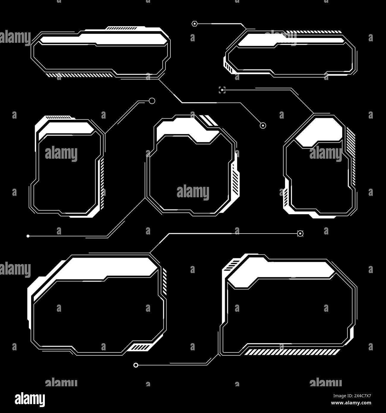 White futuristic HUD, UI elements. Sci-fi user interface text boxes ...