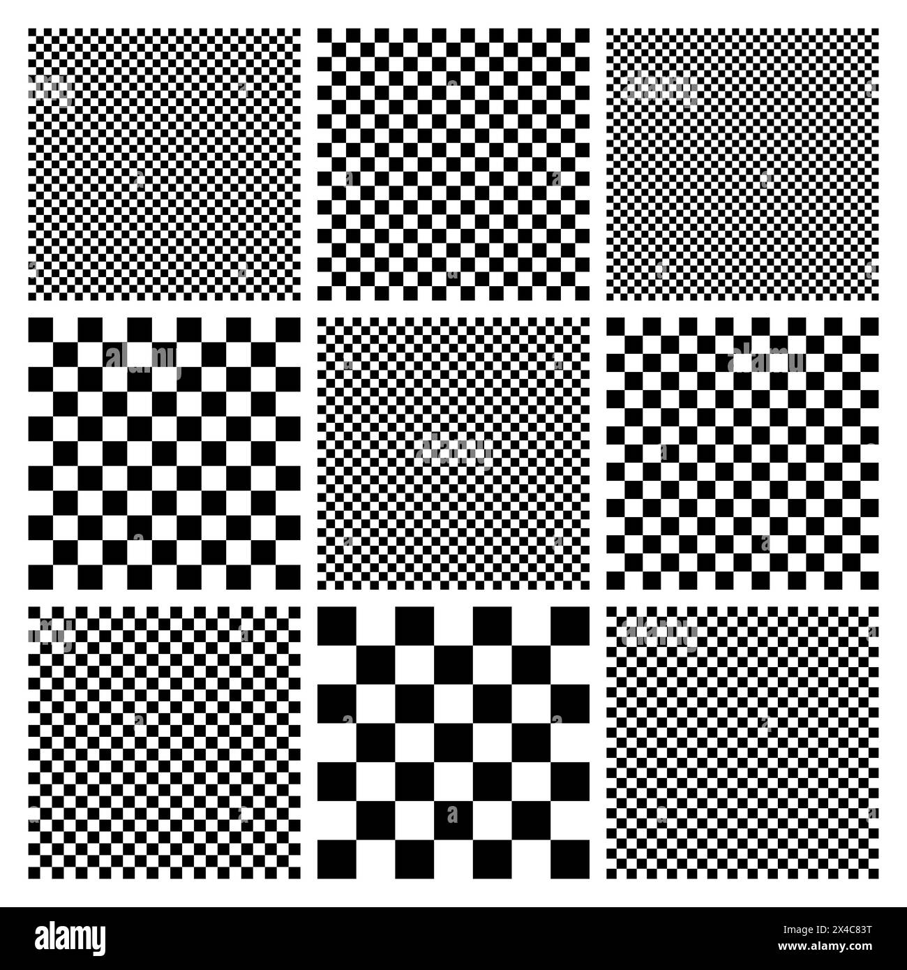 Trendy checkered pattern, black and white tiled grid. Funky geometric ...