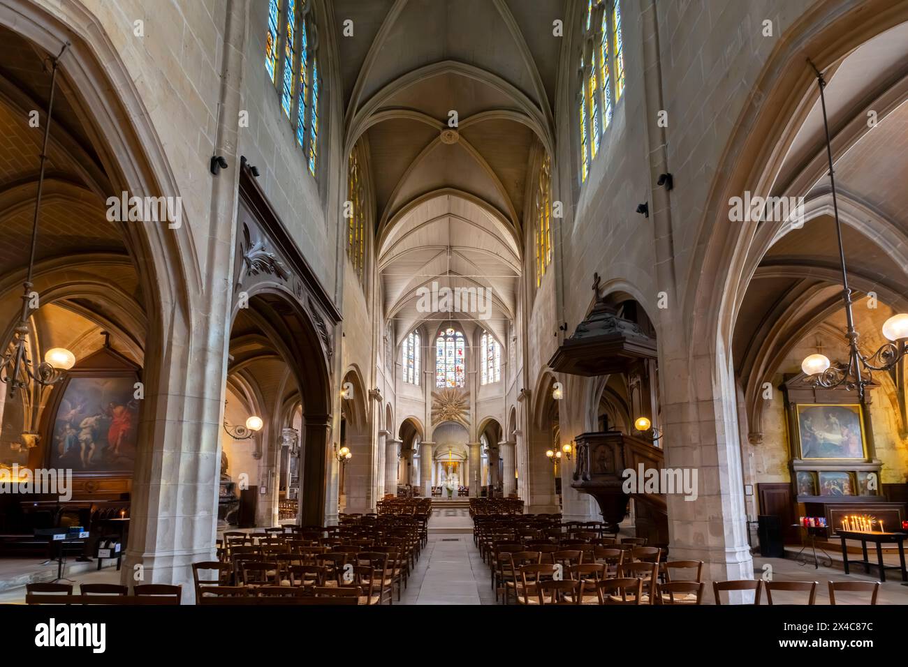 Interior of Eglise Saint-Médard. The Saint-Médard Church is located at ...