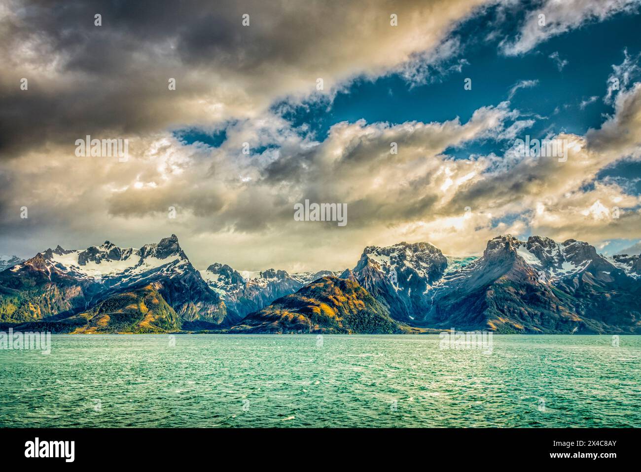 Argentina, Tierra del Fuego National Park. Magellan Strait and mountain ...