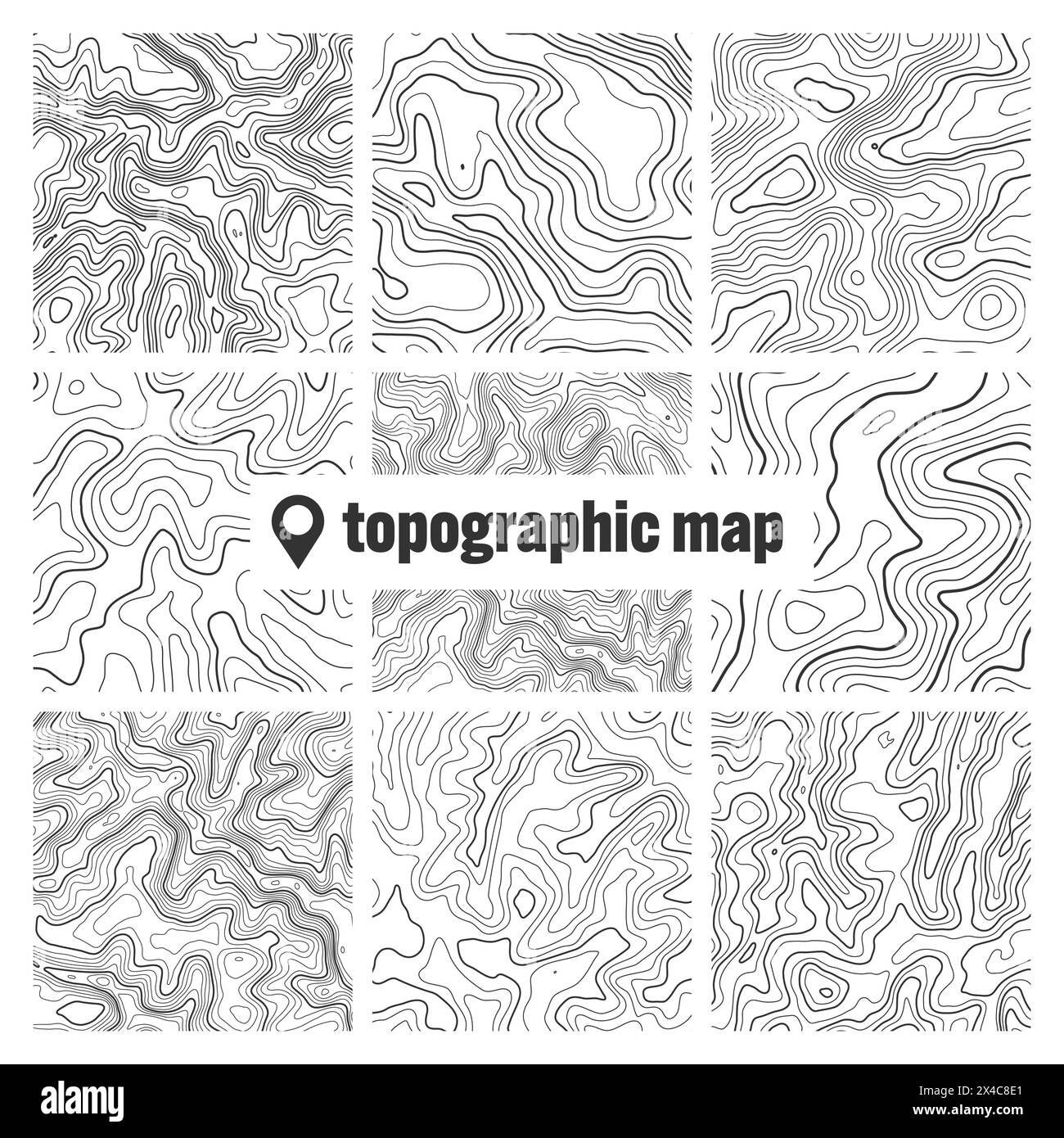 Topographic map with contour lines. Geographic terrain grid, relief height elevation. Ground ...
