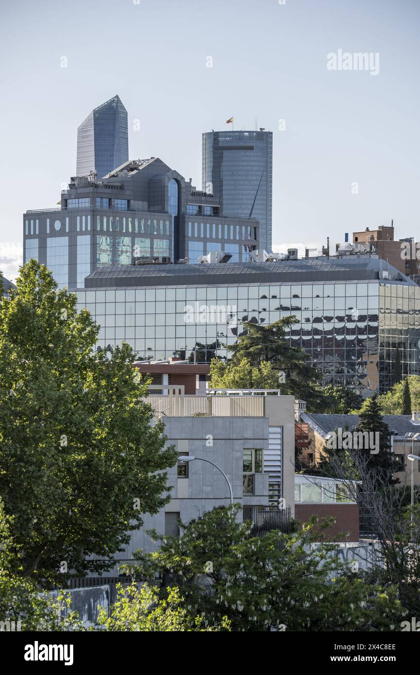Madrid cityscape with office buildings of different heights with glass ...