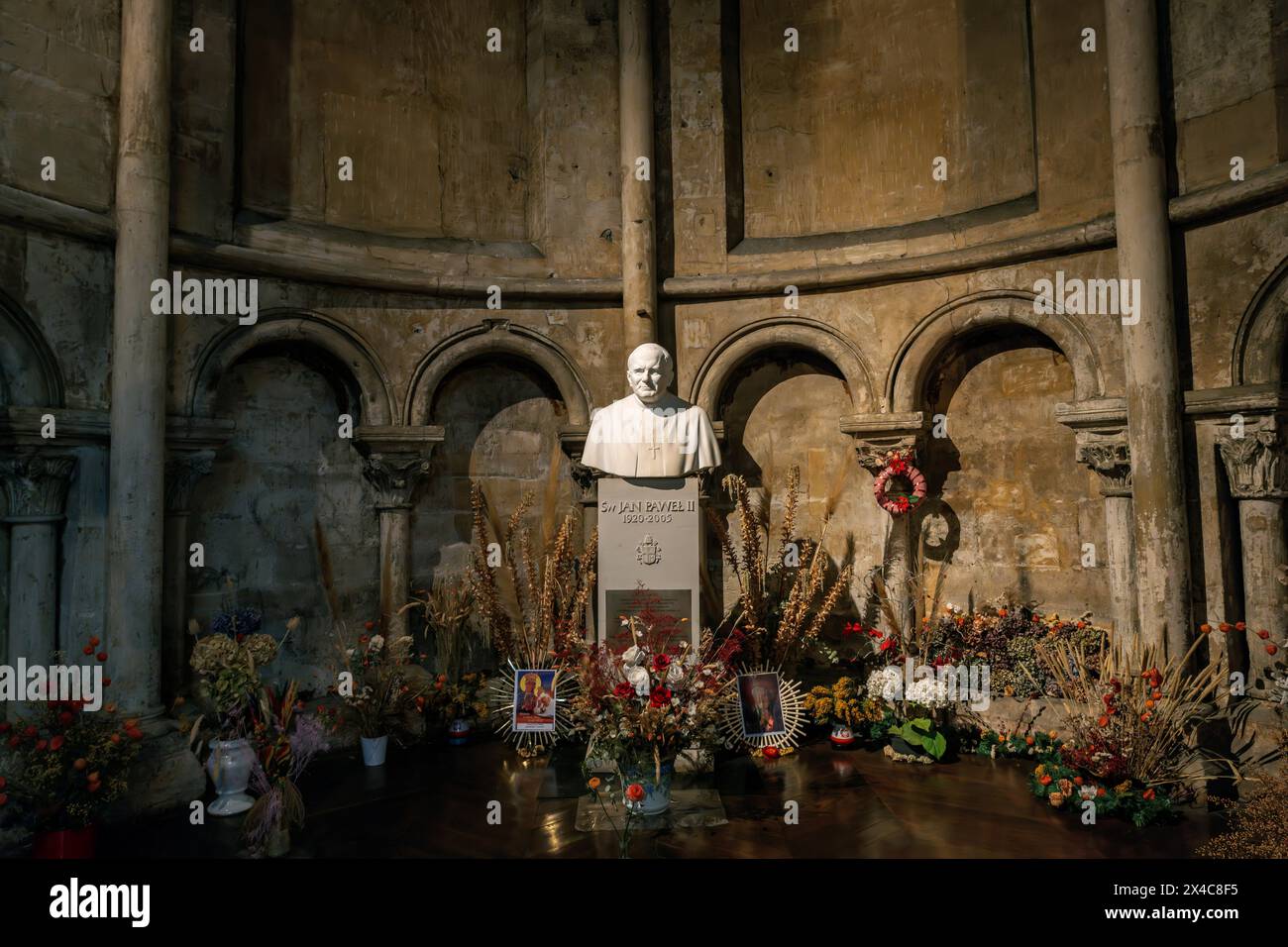Bust of Polish pope John Paul II. The Church of Saint-Germain-des-Prés ...