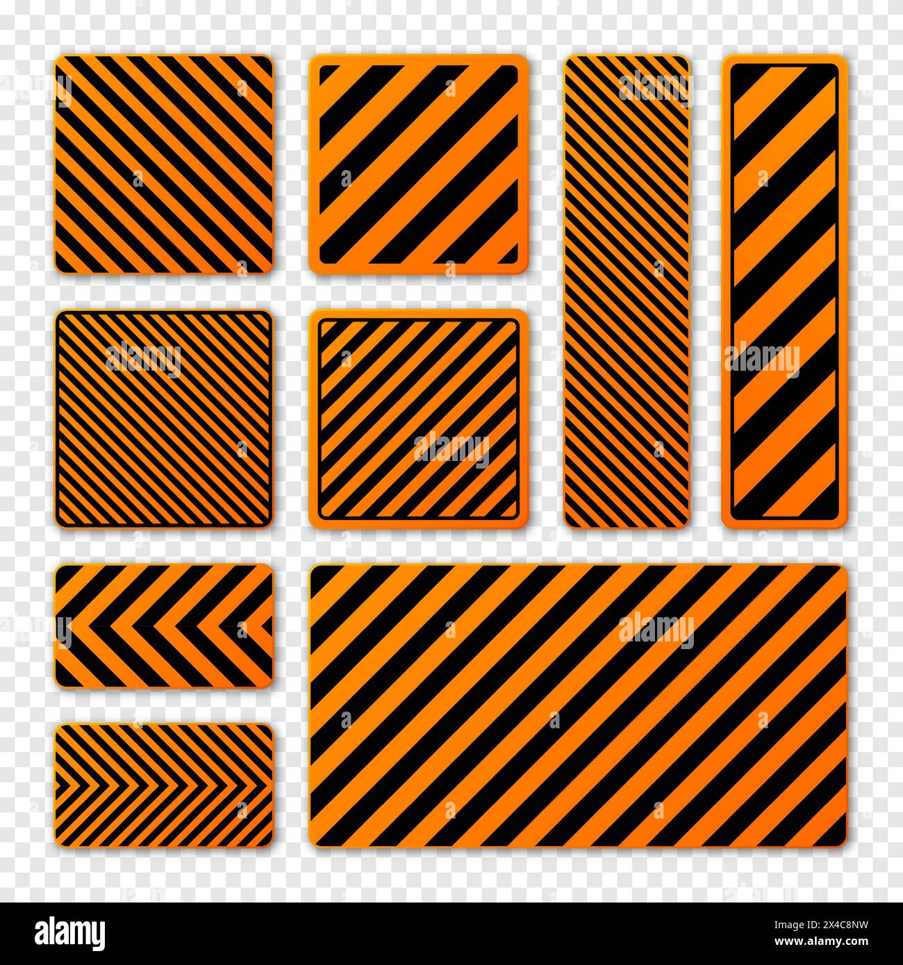 Various black and orange warning signs with diagonal lines. Attention ...