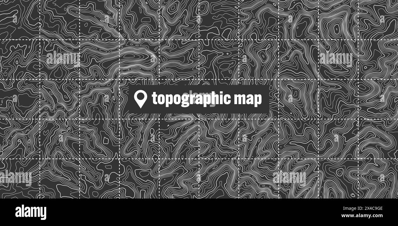 Topographic map with contour lines. Geographic terrain grid, relief ...