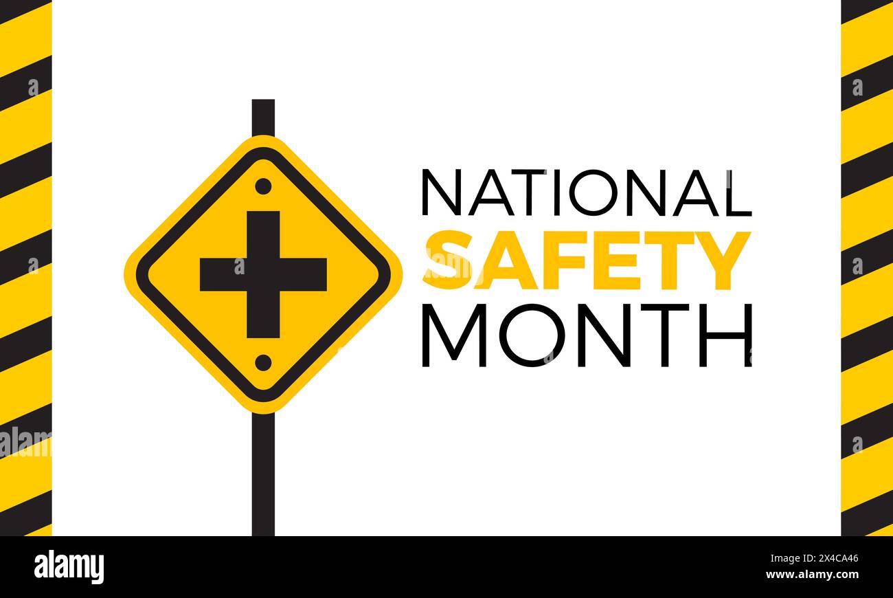 National Safety Month emergency awareness vector illustration. Accident ...