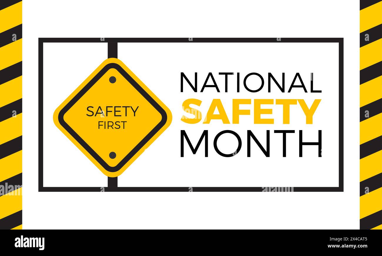 National Safety Month emergency awareness vector illustration. Accident ...