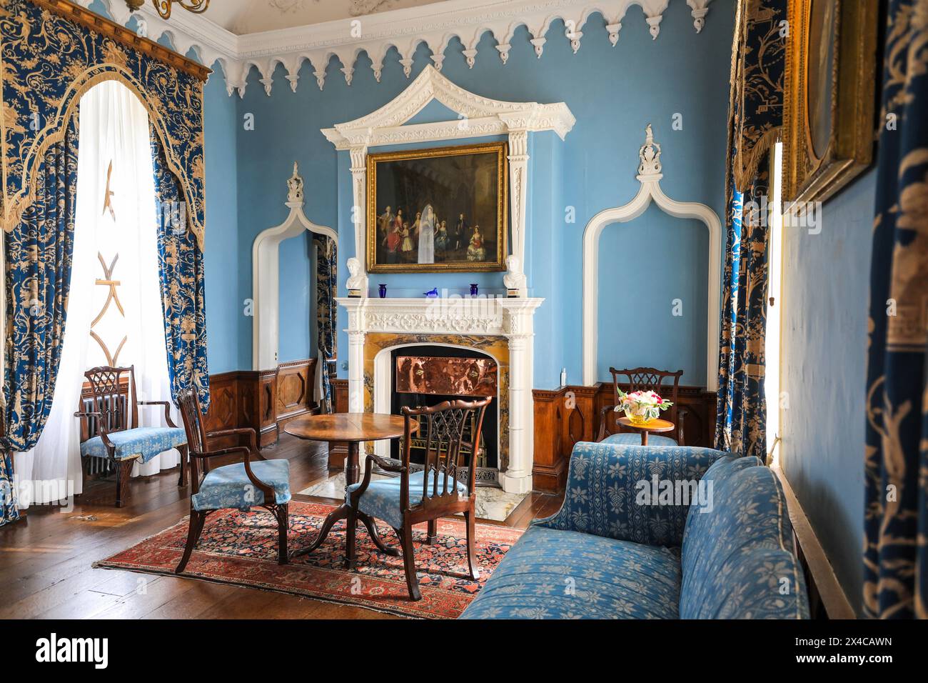 Interior view of the Blue Drawing Room, St Michael's Mount castle ...
