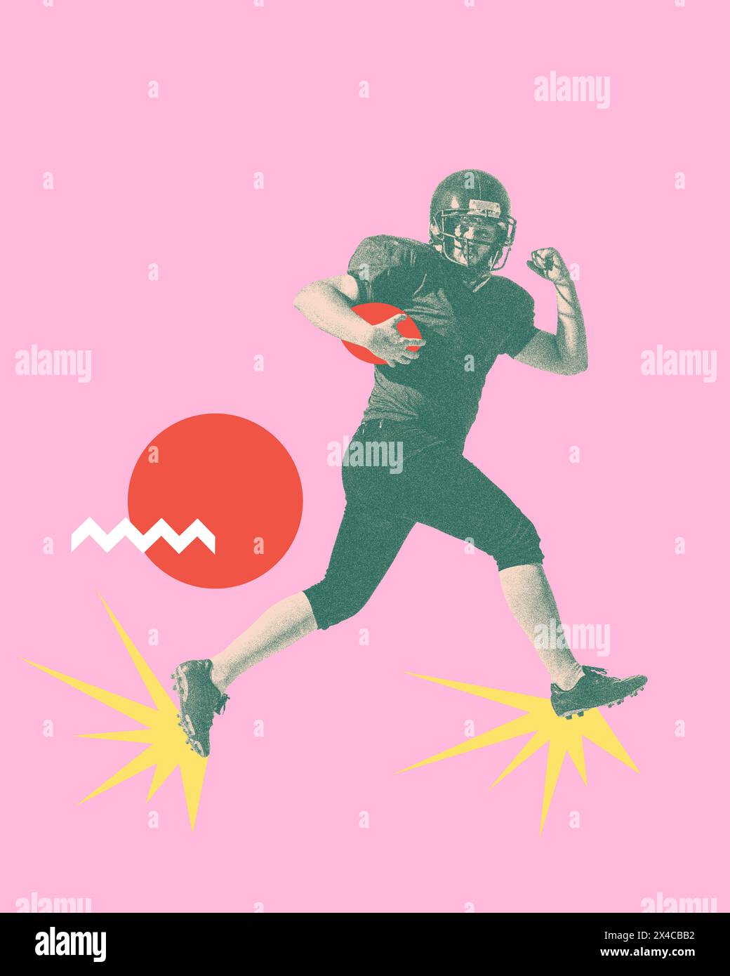Concentrated and competitive man, American football player running with ...