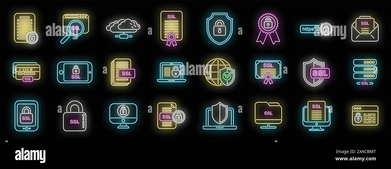 Neon icon ssl encryption hi-res stock photography and images - Alamy