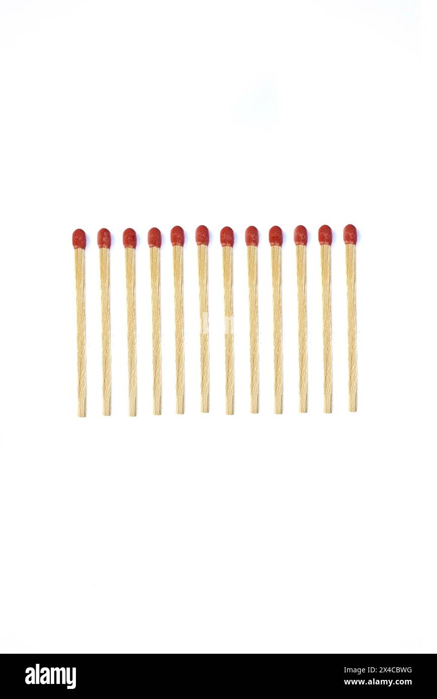 Pile of match stick isolated in white background. Red sulphur ...