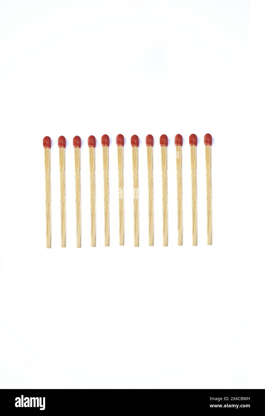 Pile of match stick isolated in white background. Red sulphur ...