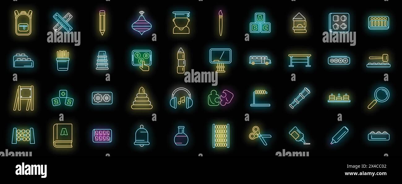Early educations icons set outline vector. Baby learn. Read school neon ...