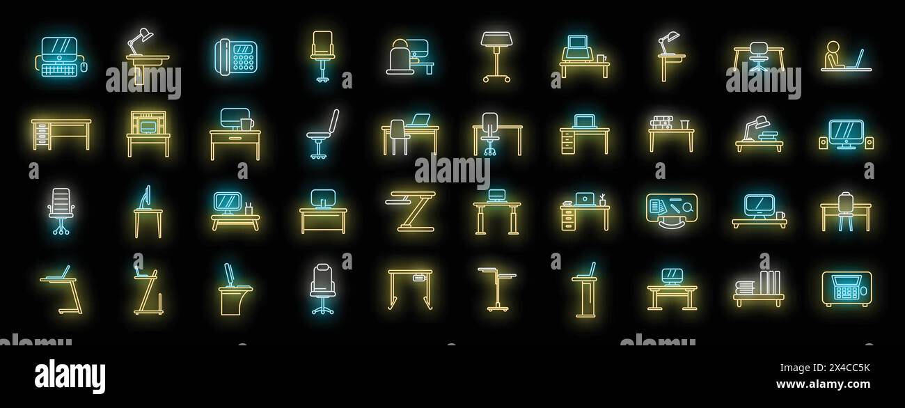 Ergonomic workplace icons set outline vector. Body chair. Comfort ...