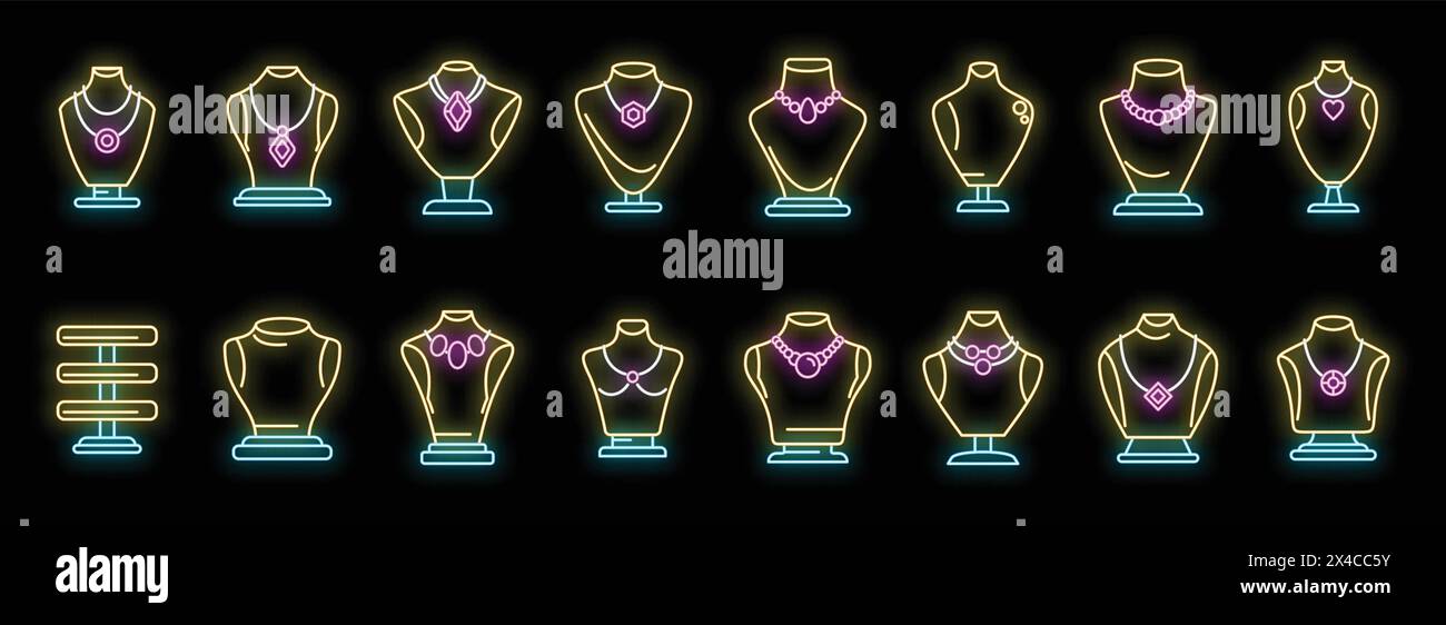 Jewelry dummy icons set outline vector. Bust chain. Diamond fashion ...