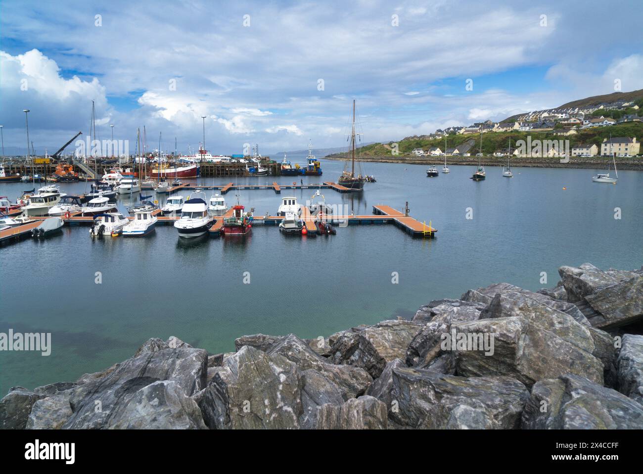 Looking north west to Mallaig harbour at Mallaig Pier. Western ...