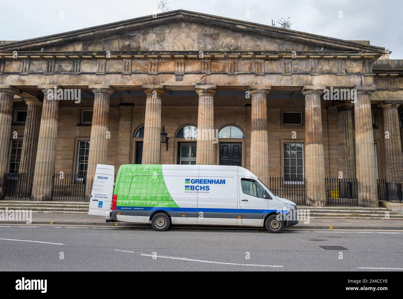Greenham and BCHS cleaning and hygiene white delivery van outside the ...