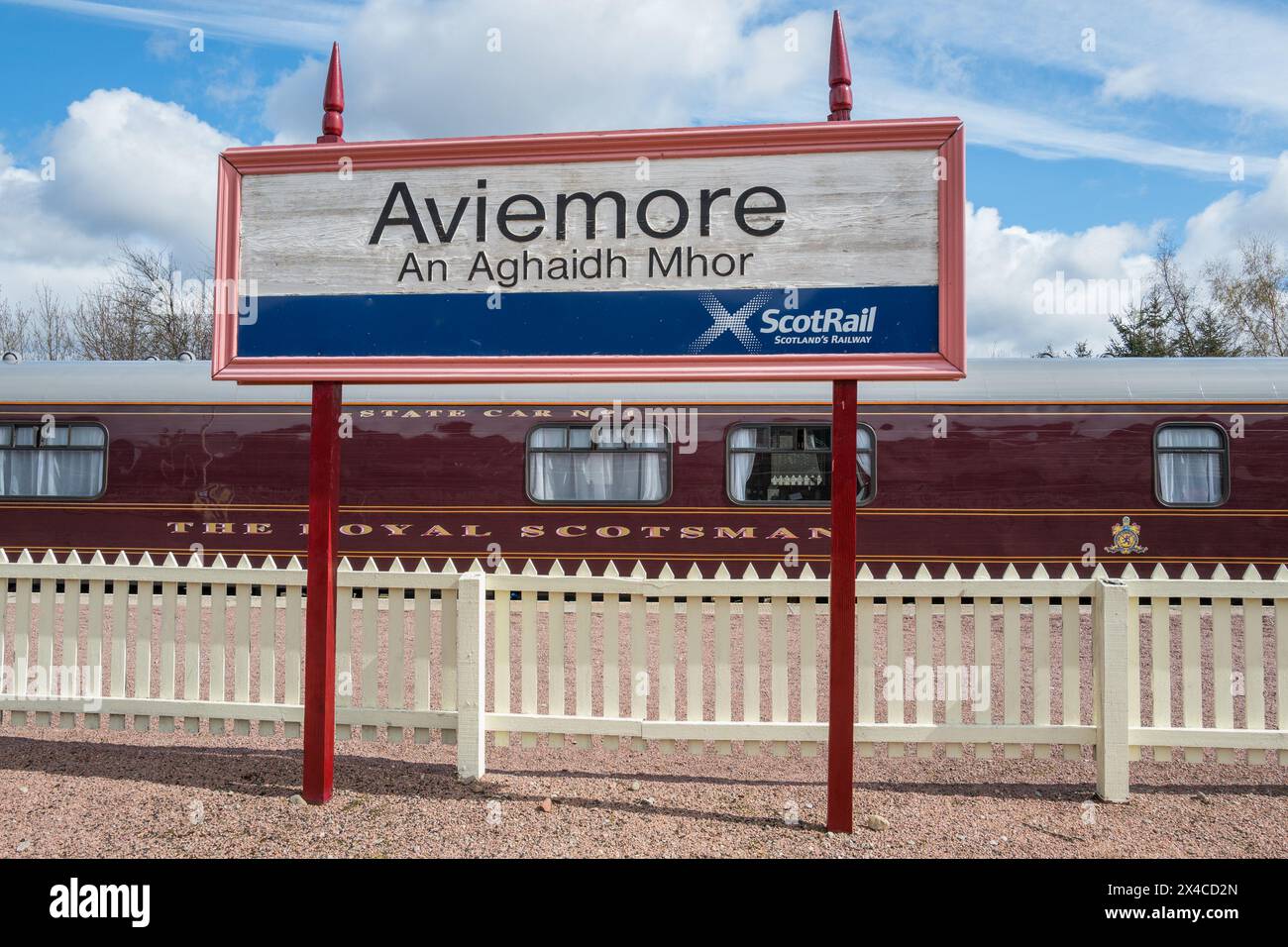 Station platform sign for the victorian design Aviemore railway station ...