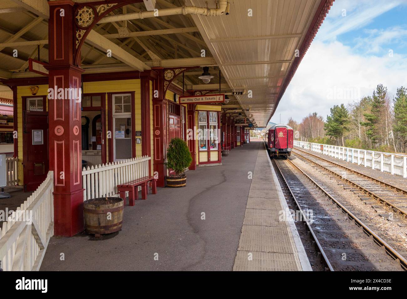 Station platform sign for the victorian design Aviemore railway station ...