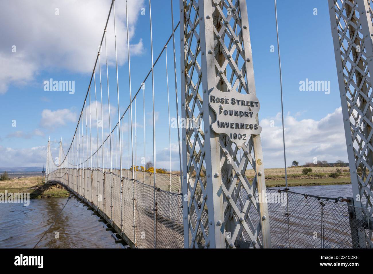 The Tain suspension footbridge in the Scottish town of Tain. The bridge ...