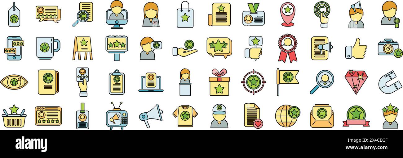 Brand ambassador icons set outline vector. Influence pr. Megaphone ...