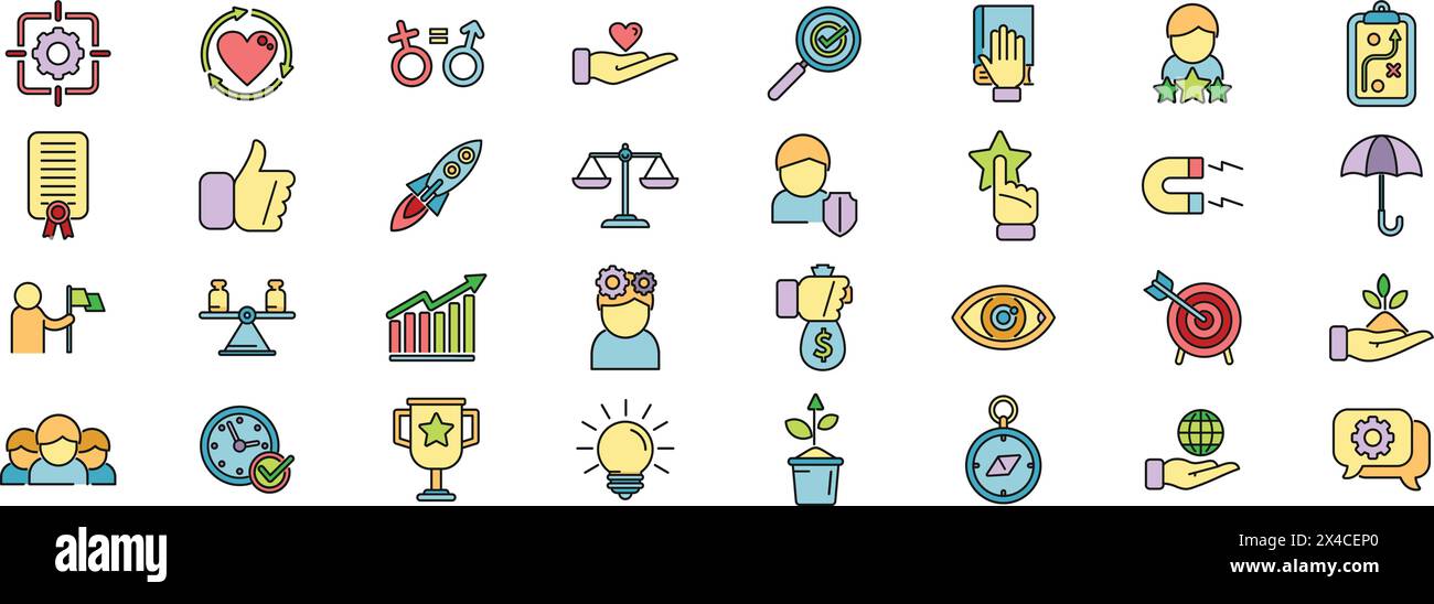 Core values icons set outline vector. Client innovation. Integrity ...