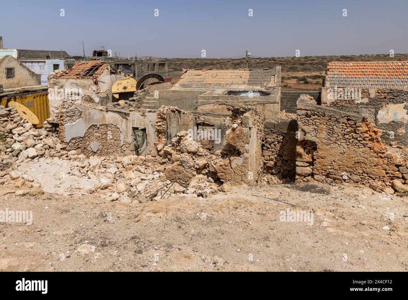 Close up of deserted buildings now in ruins, Rabil, Boa Vista, Cape ...
