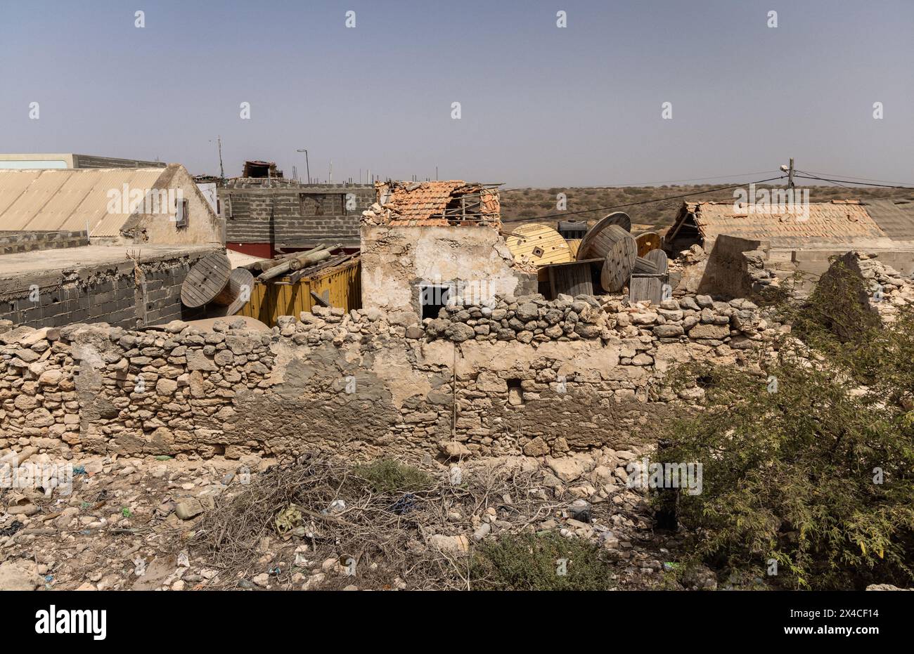 Close up of deserted buildings now in ruins, Rabil, Boa Vista, Cape ...