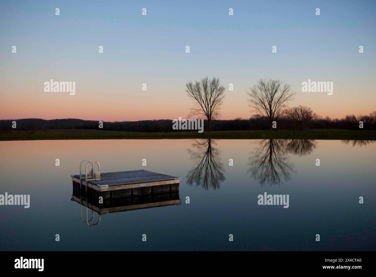 Missouri, Usa. A floating dock in a lake on a Missouri farm Stock Photo ...