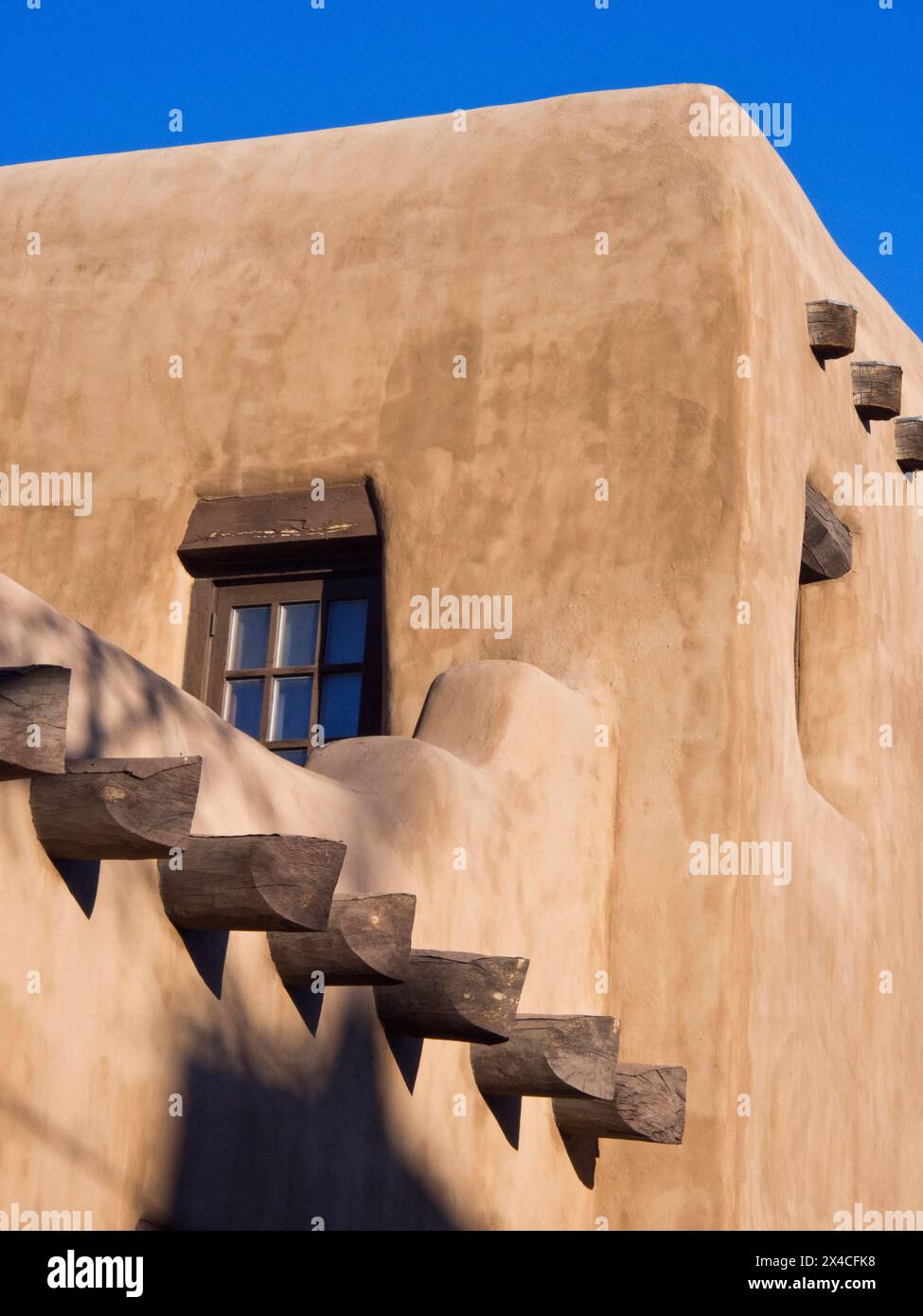 USA, New Mexico, Sante Fe. Southwest architecture, part of a earth ...