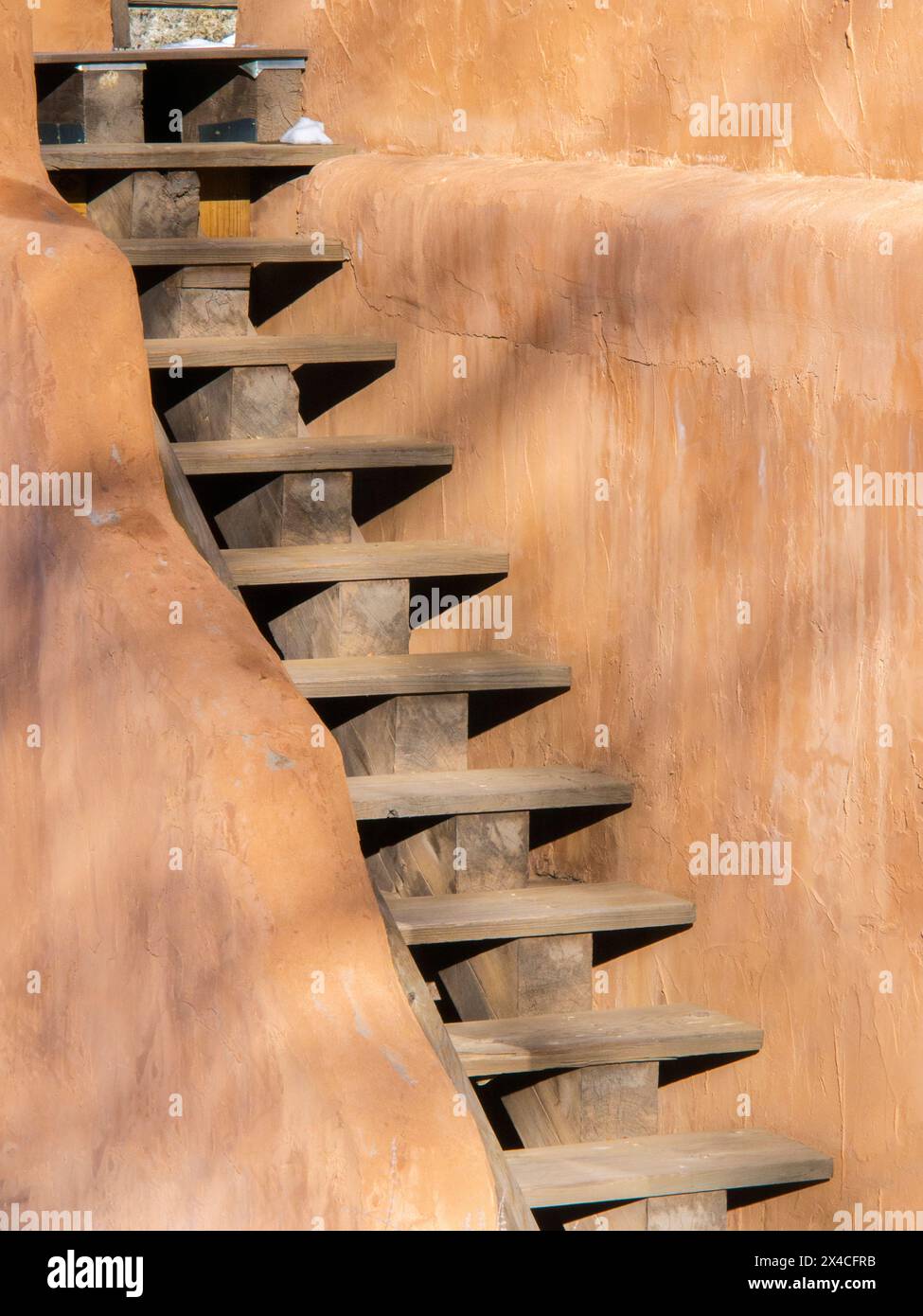 USA, New Mexico, Sante Fe. Old wooden stairs on an old adobe building Stock Photo - Alamy