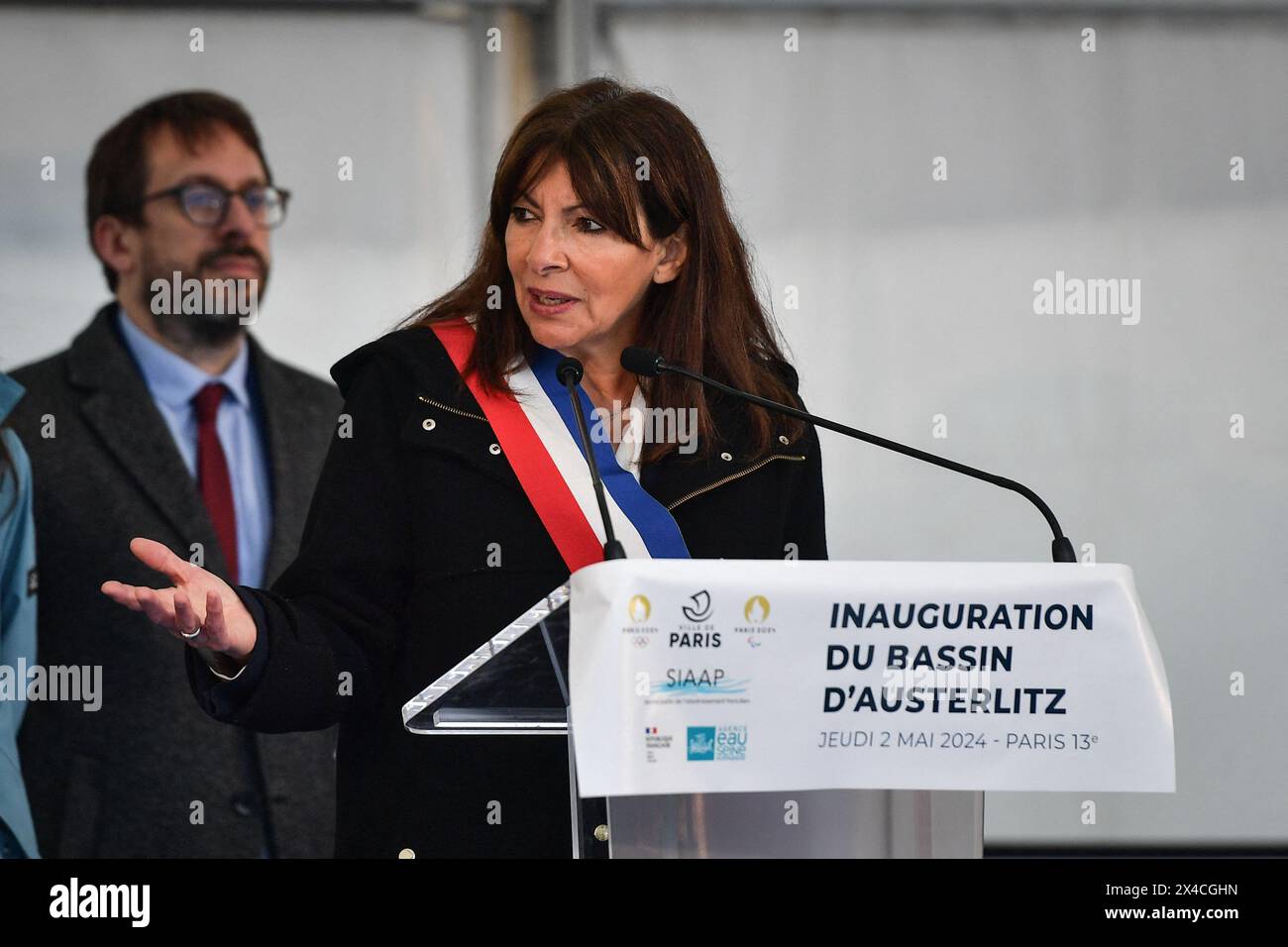 Paris, France. 02nd May, 2024. Mayor of Paris Anne Hidalgo delivers a ...