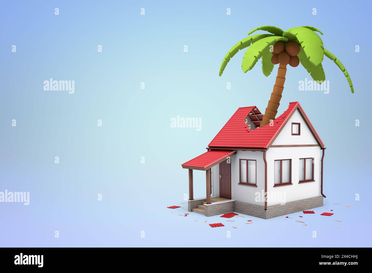 Palm tree growing on a small house's roof Stock Photo - Alamy