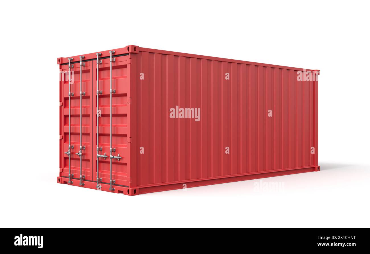3d rendering of closed red cargo container isolated on white background ...