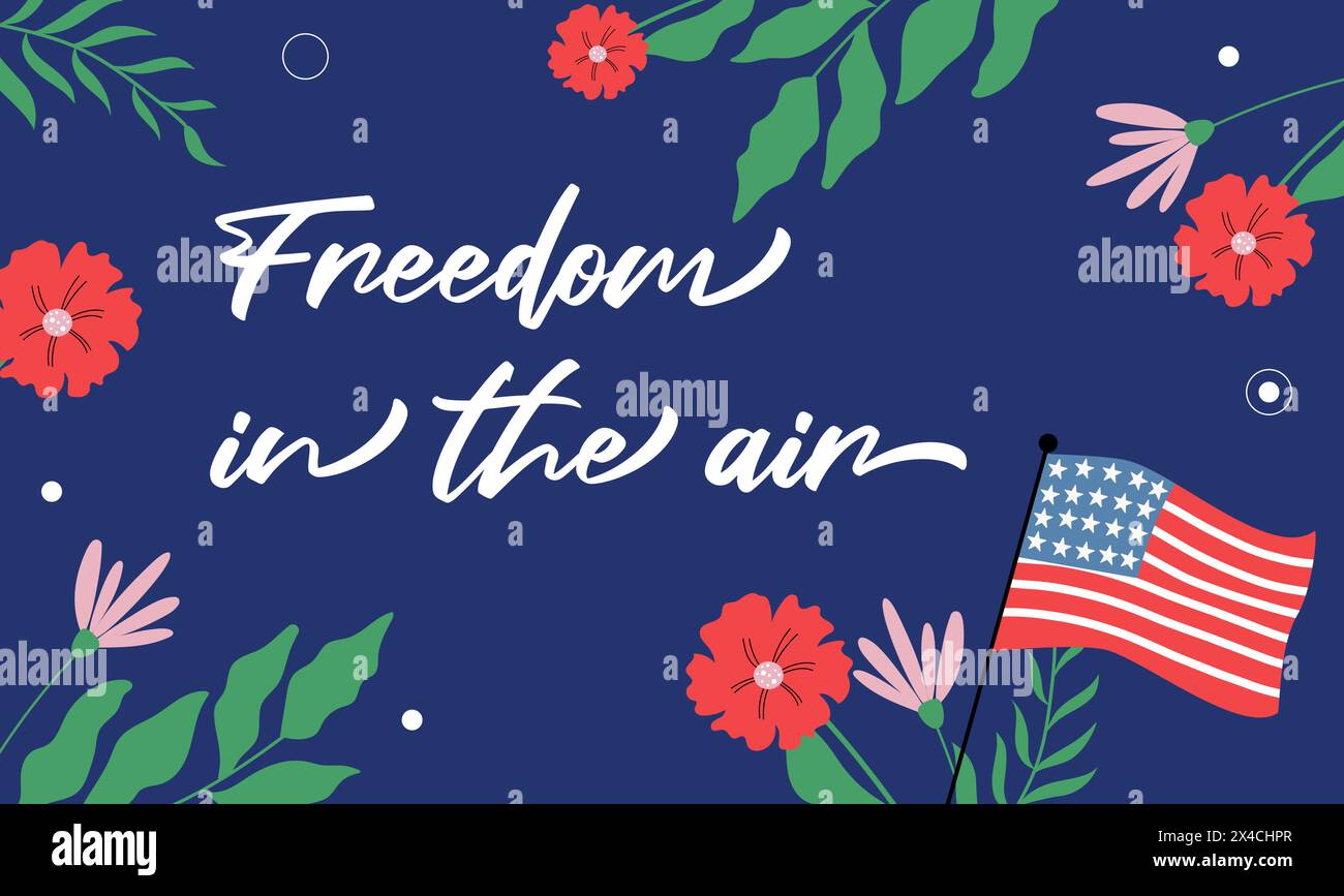 Freedom in the air colourful banner for 4th of July. Vector design for ...