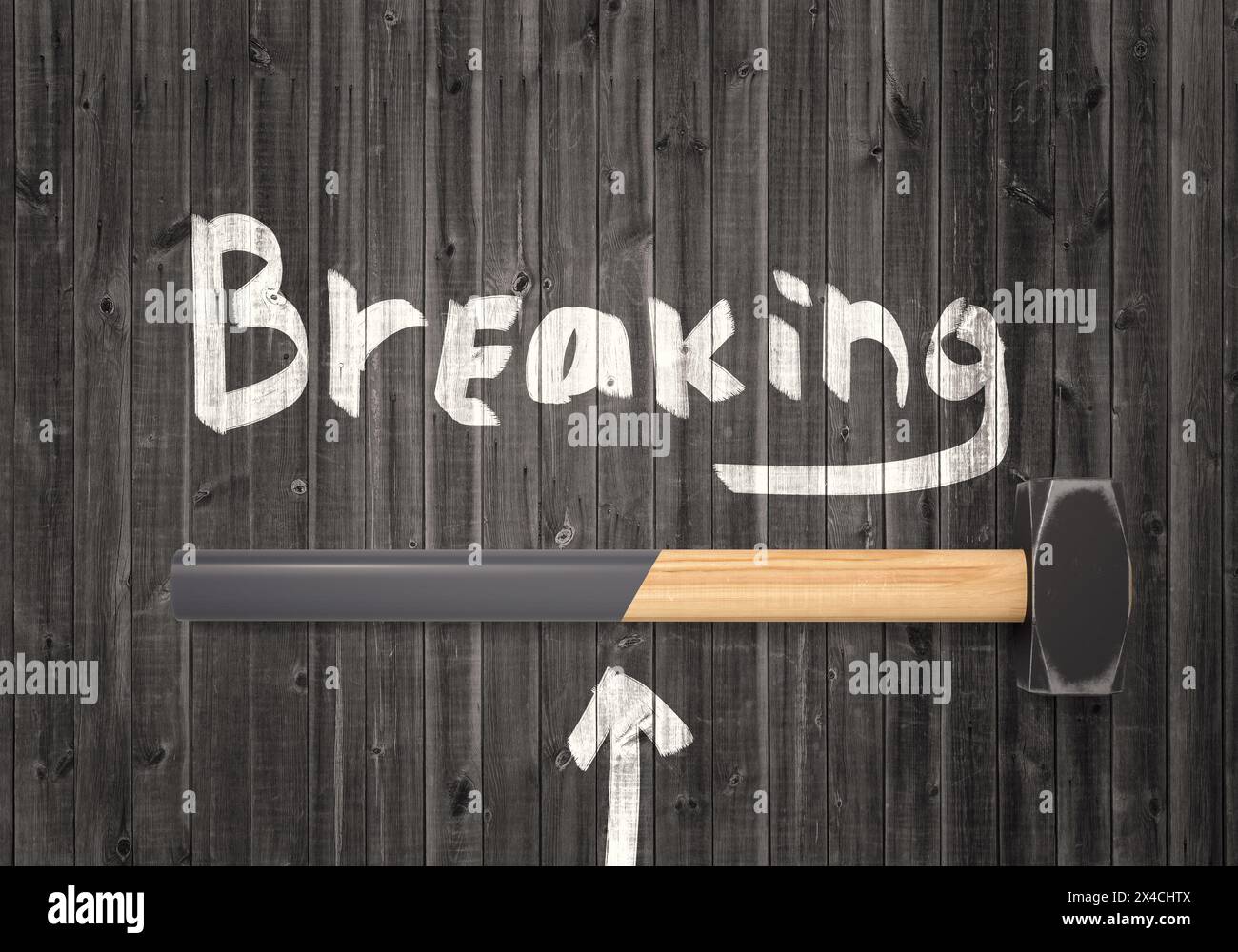 Breaking news concept with hammer and chalk Stock Photo - Alamy