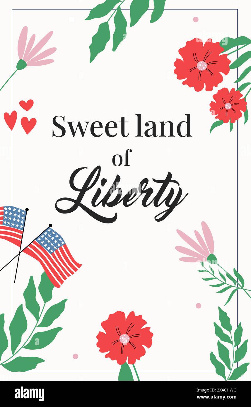 Sweet land of liberty banner for 4th of July on white background ...