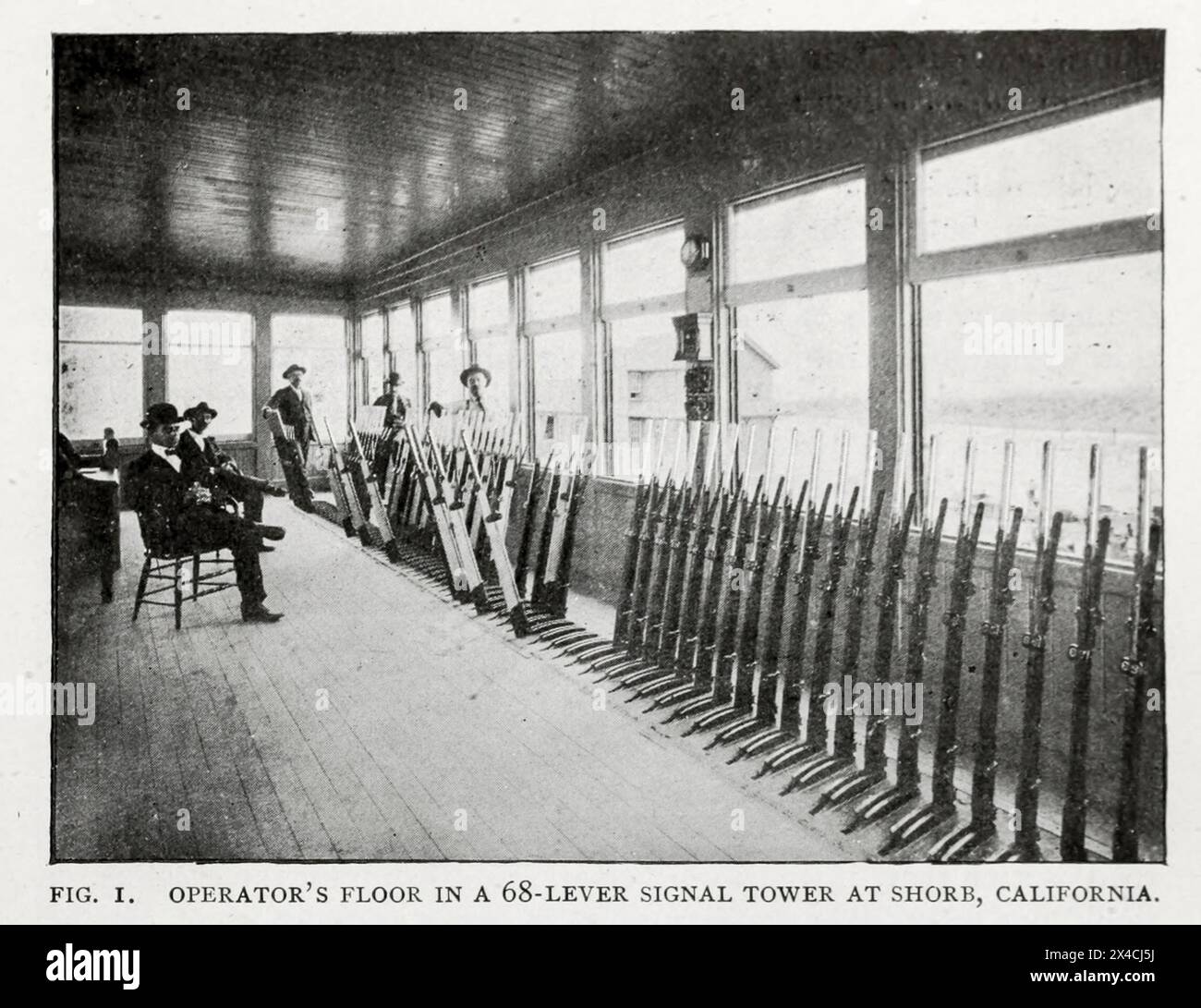Operator's floor in a 68- LEVER SIGNAL TOWER AT SHORE, CALIFORNIA. from ...