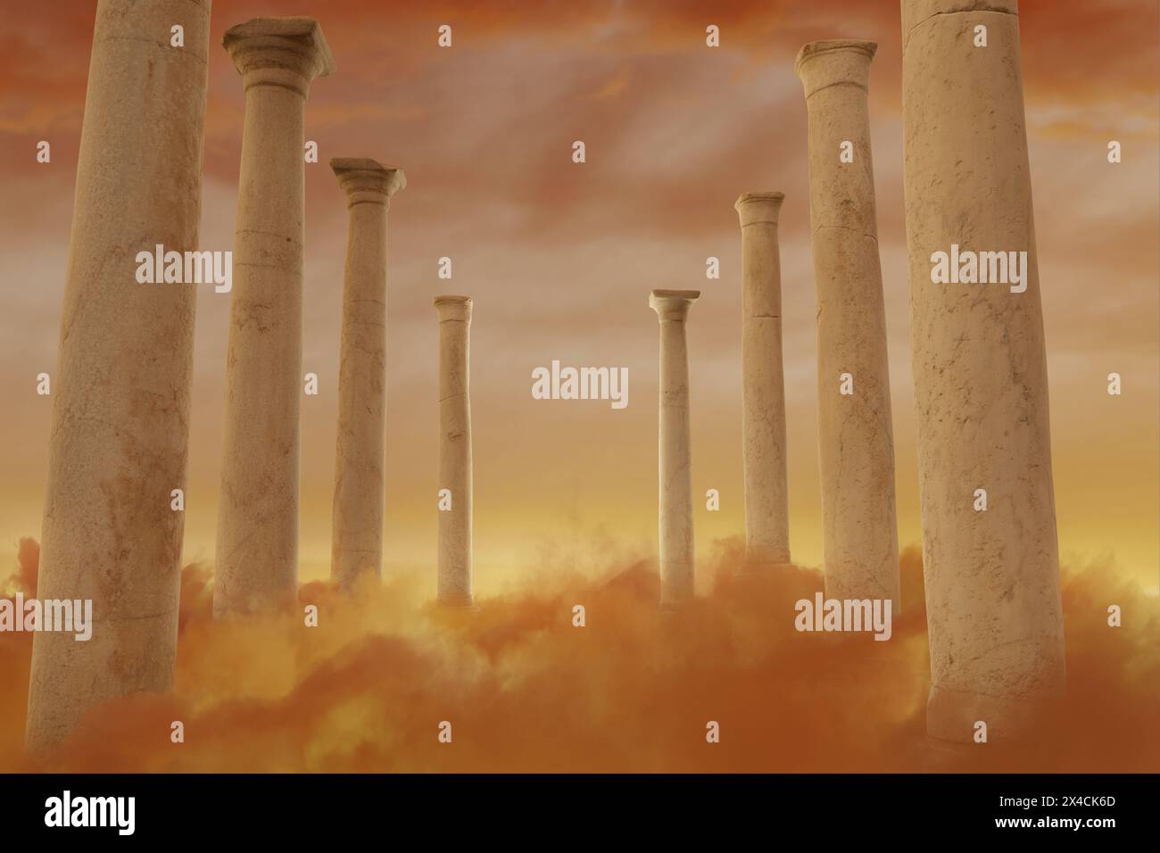 Ancient Columns Above Fluffy Golden Clouds Stock Photo - Alamy