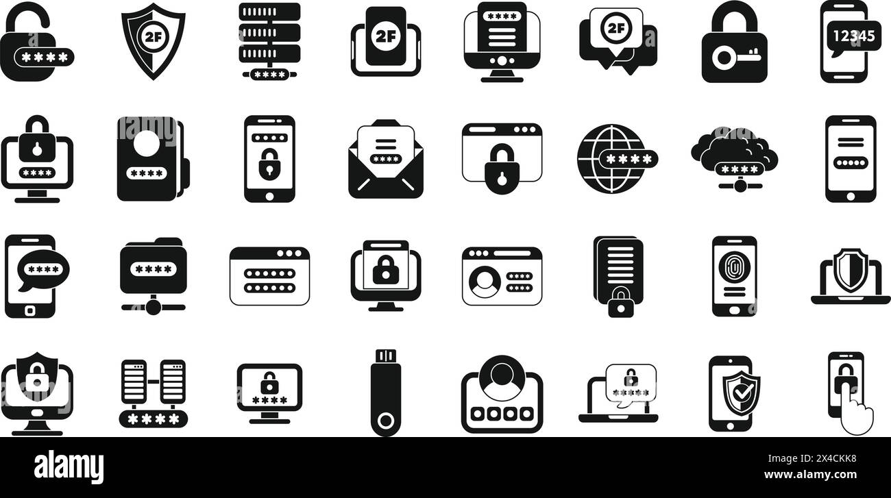 Multi Factor Authentication Icons Set Simple Vector Password Security