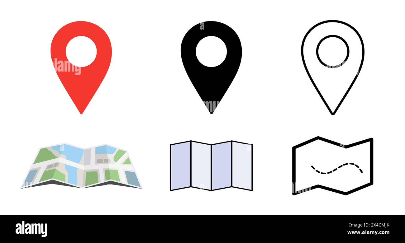 Set of map pin location icons. Template for colored icons for location pins. Web placement ...