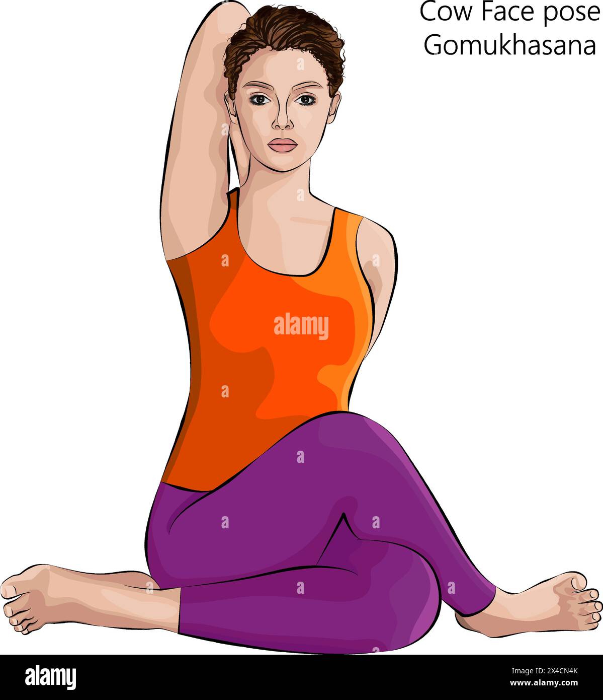 Young woman practicing Gomukhasana yoga pose. Cow Face pose ...