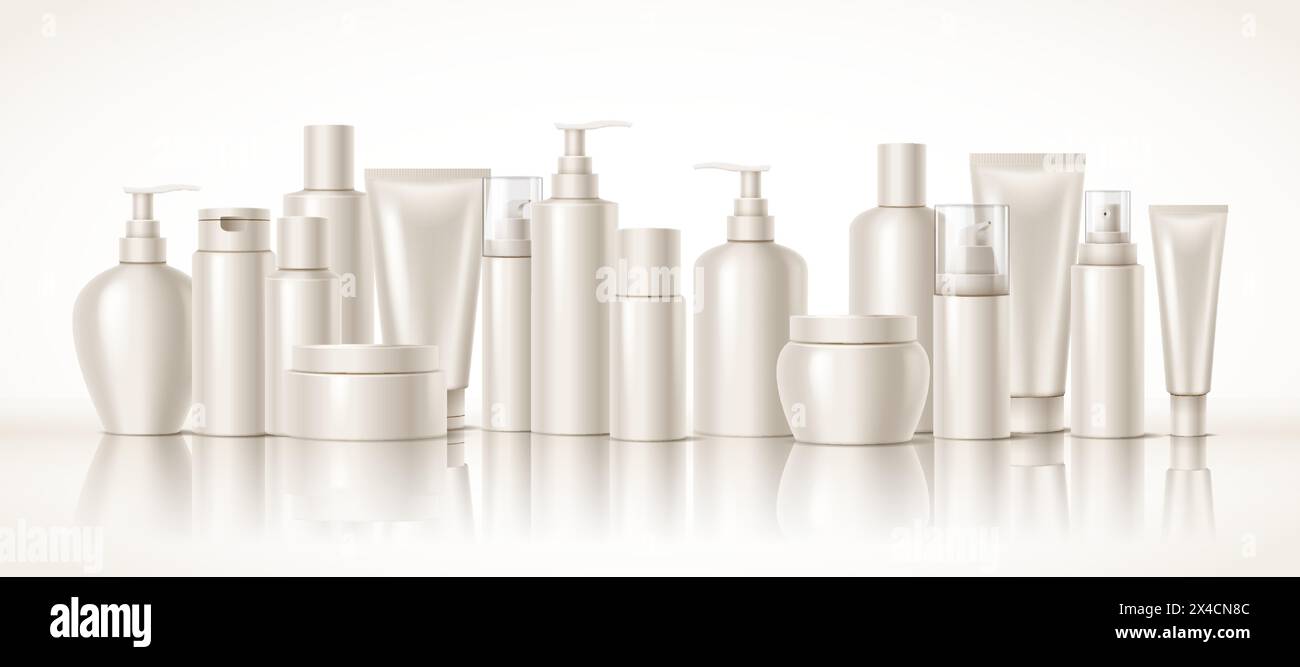 Various cosmetic products packages realistic vector illustration set ...