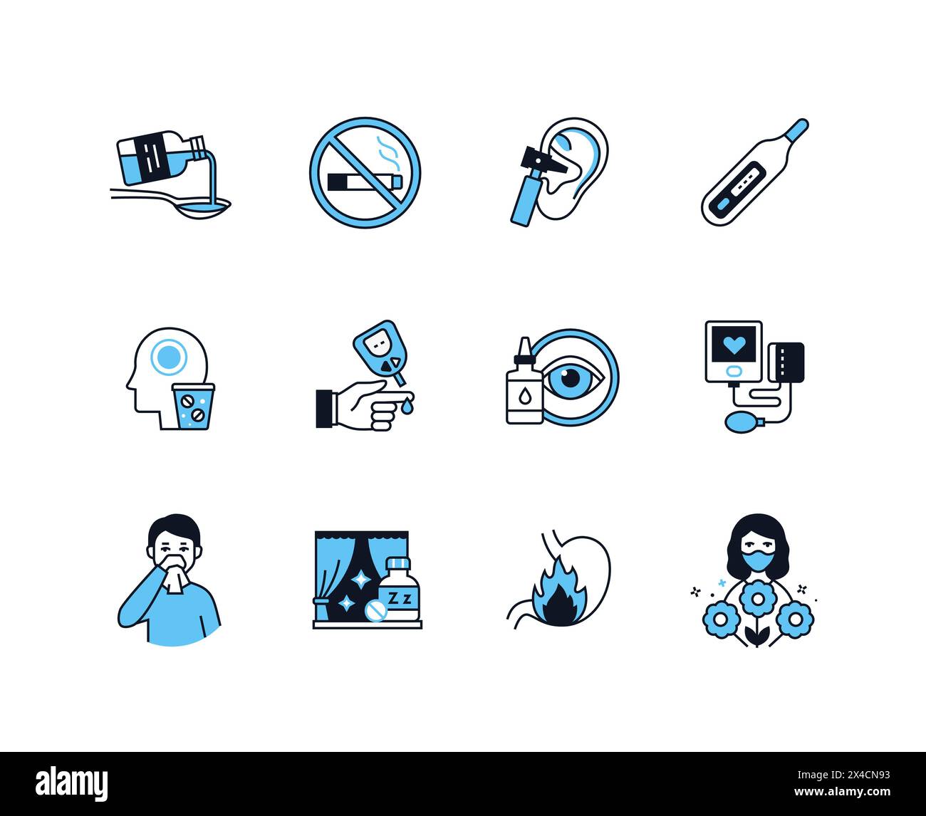 Health and bad habits - line design style icons set Stock Vector Image ...