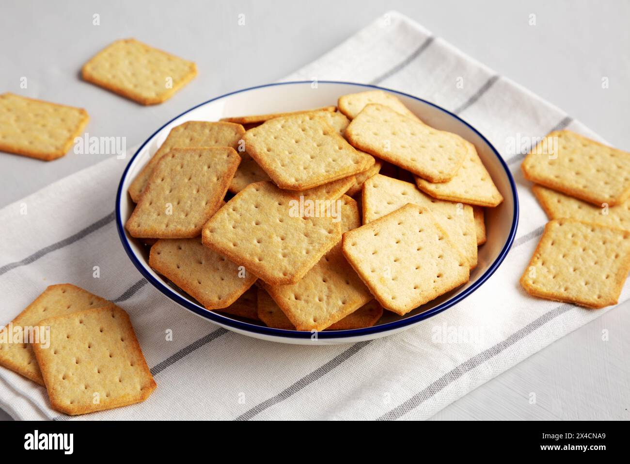 Oven Baked Crackers on a Plate, side view Stock Photo - Alamy