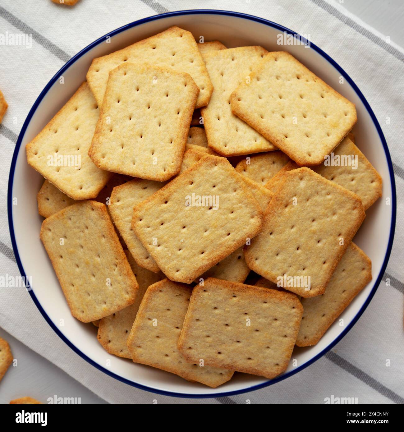Oven Baked Crackers on a Plate, top view. Flat lay, overhead, from ...