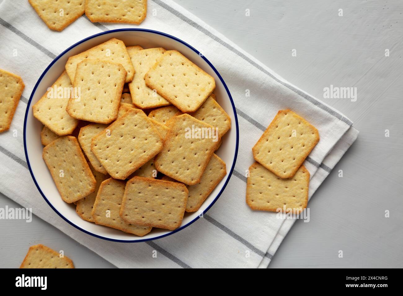 Oven Baked Crackers on a Plate, top view. Flat lay, overhead, from ...