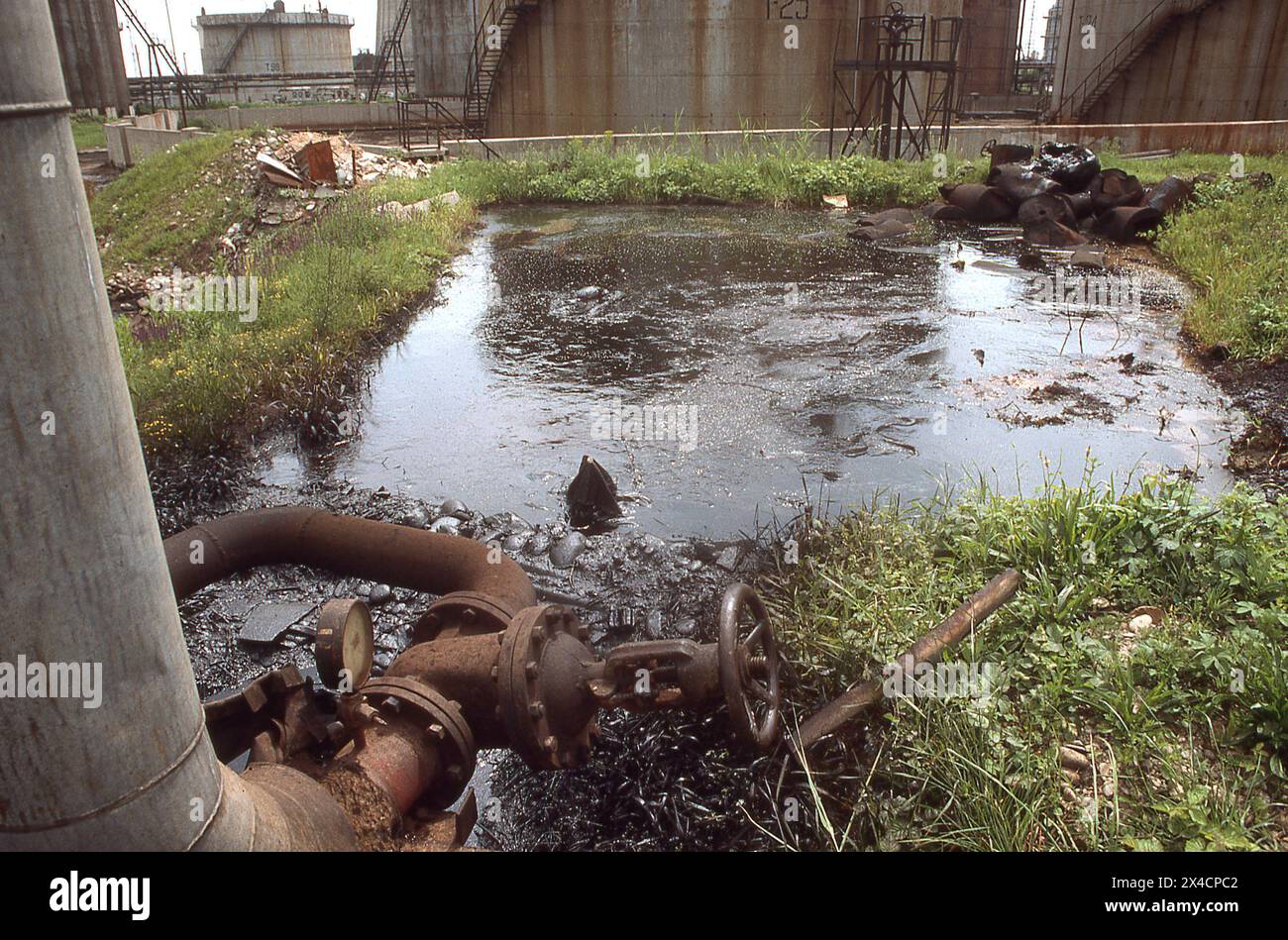 Ploiesti, Romania, 1990. View of the Petrobrazi Refinery a few months ...