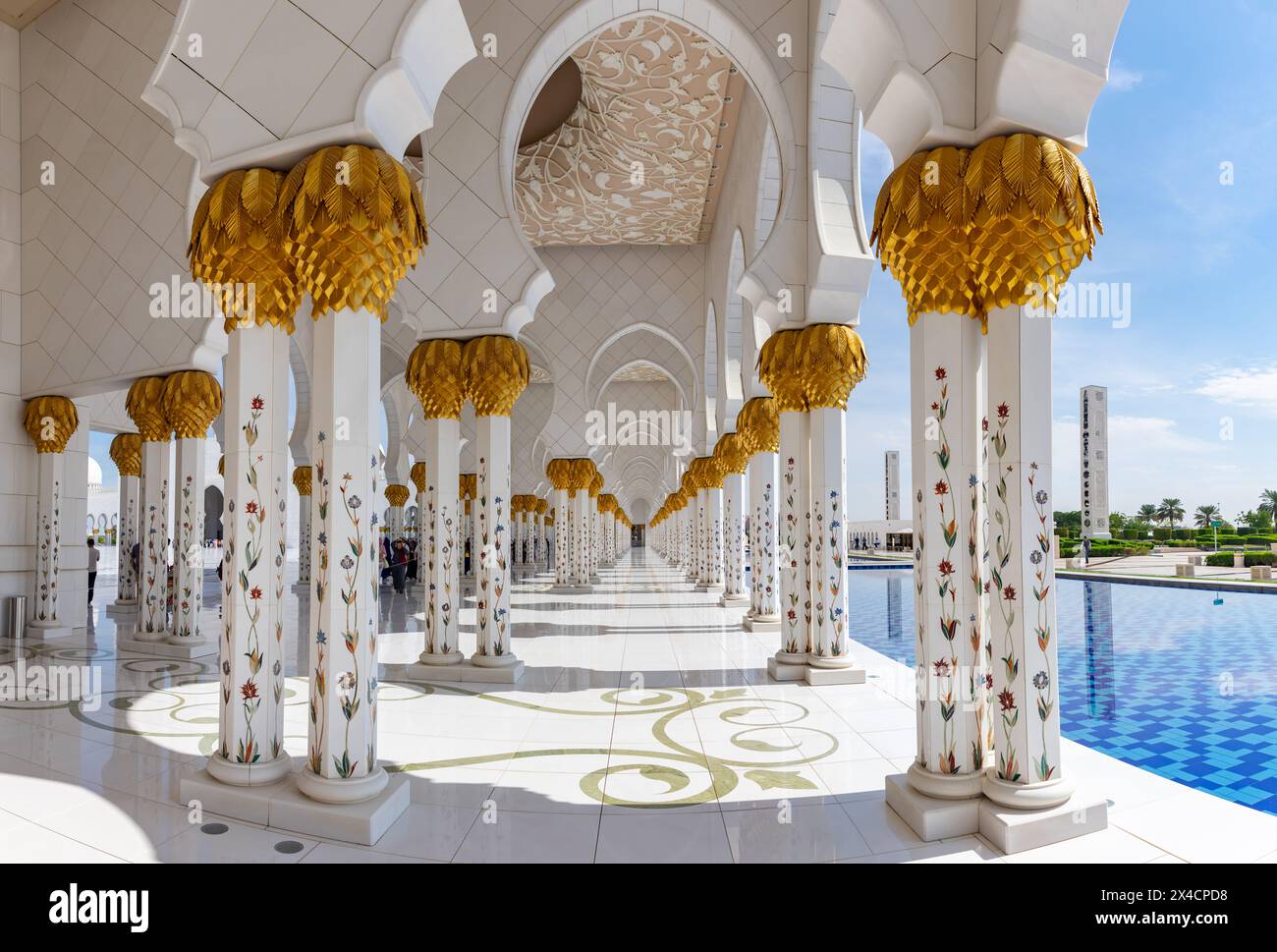 A picture of the arcades of the Sheikh Zayed Grand Mosque Stock Photo ...